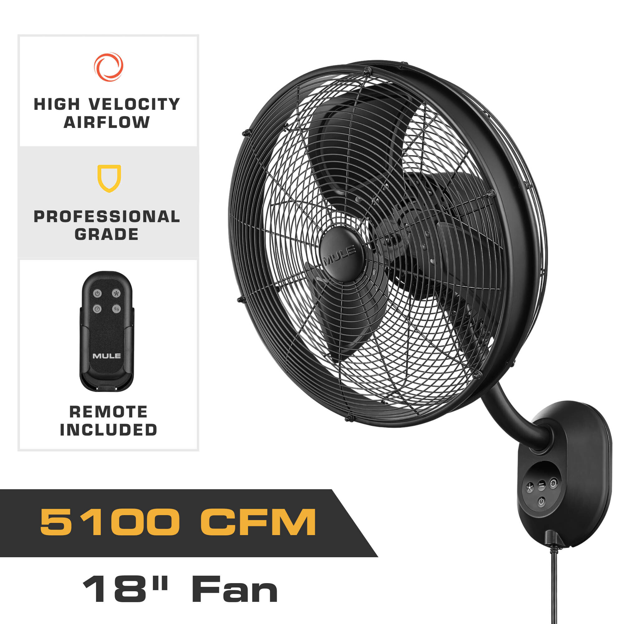 Mule, Mule Outdoor Oscillating Wall Fan XL with Remote, Fan Type Wall Mount, Fan Diameter 18 in ...
